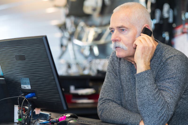 Shop Manager Having Call Conversation Stock Photo - Image of signal ...