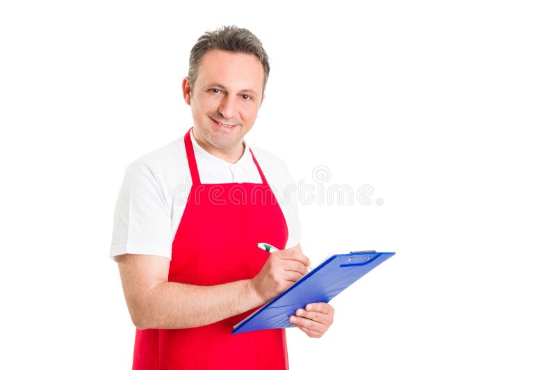 Shop Manager Holding Clipboard Stock Image - Image of professional ...