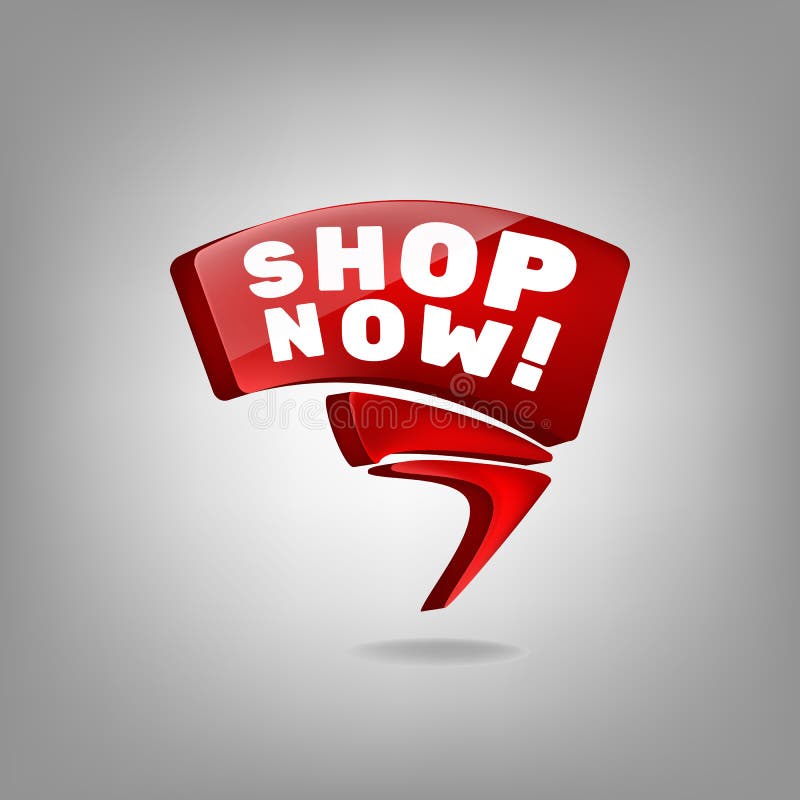 Shop Now 3d Red Label. Vector Illustration. Stock Vector - Illustration ...