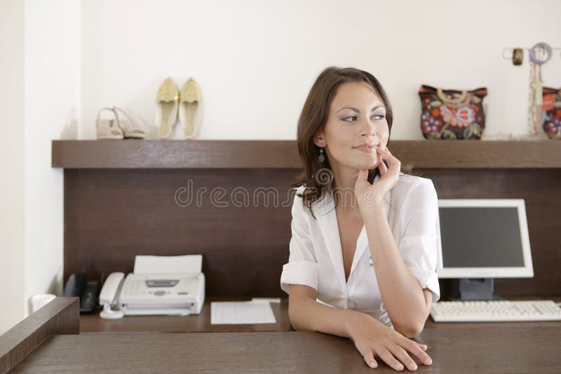 Shop Owner at Counter stock image. Image of interior - 25672515