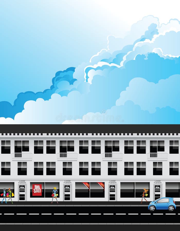 Row of Fashion Retail Shops Stock Vector - Illustration of sale ...