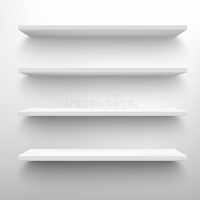 Shop Shelves Realistic. Empty Storage Racks. Store Shelf on Light Grey ...
