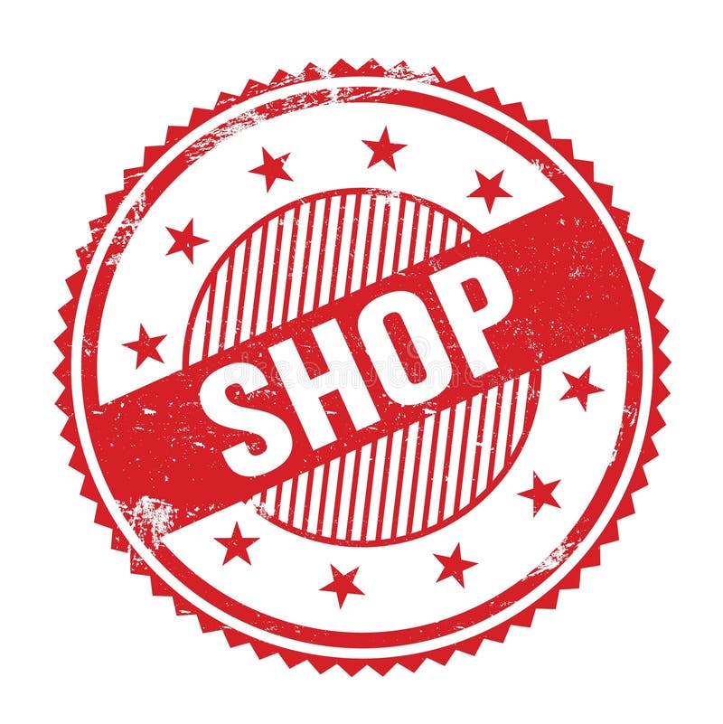 SHOP Text Written on Red Grungy Round Stamp Stock Illustration ...