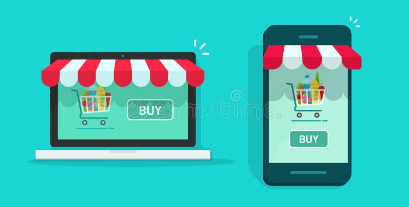 Shop Vector Online Ecommerce on Laptop Computer or Digital Electronic ...
