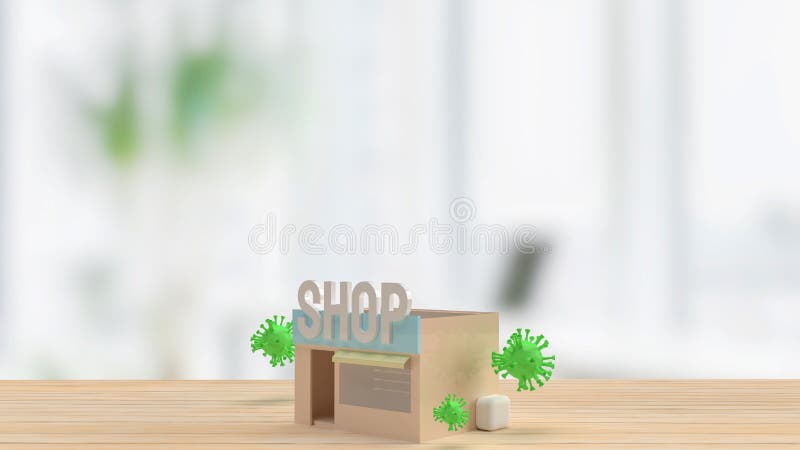 Shop and Virus on Table for Medical or Business Concept 3d Rendering ...