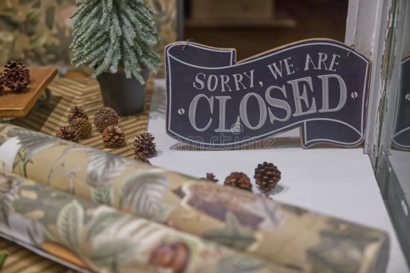 Cozy Shop Window Display with Closed Sign Stock Photo - Image of cozy ...