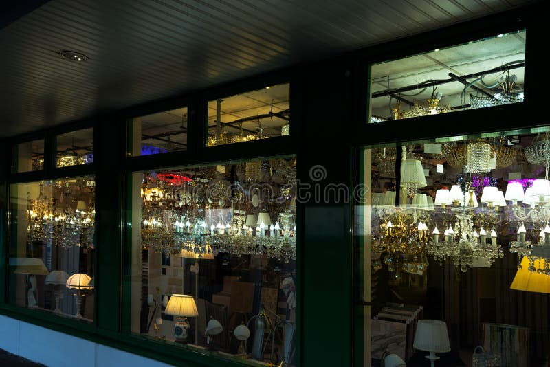 Lighting Storefront In The Night Stock Image - Image of decorated ...