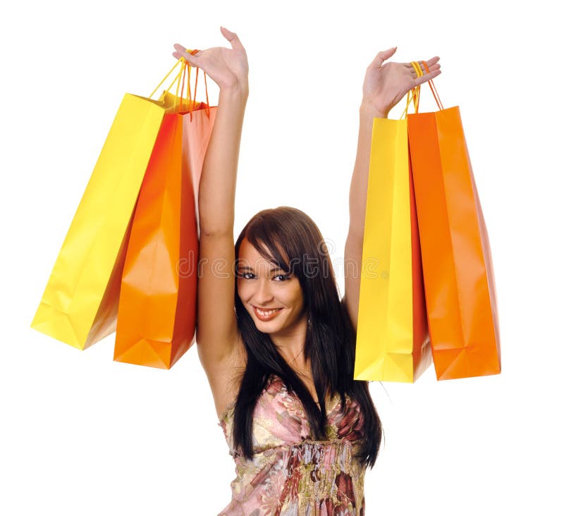 Shopaholic stock photo. Image of female, orange, isolated - 15481264