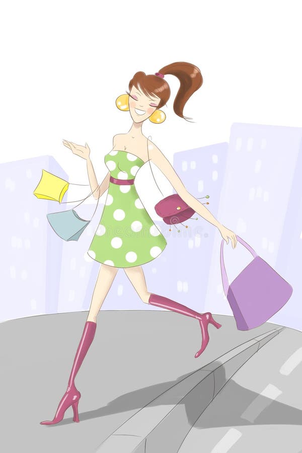Shopaholic girl stock illustration. Illustration of market - 8620043