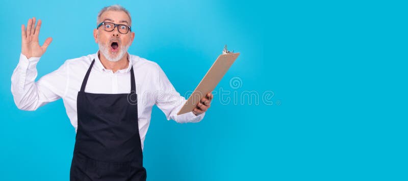Shopkeeper with Documents Isolated Stock Image - Image of snorting ...