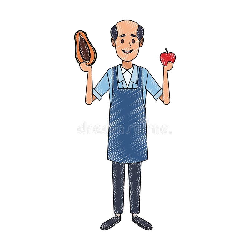 Shopkeeper with Fruits Scribble Stock Vector - Illustration of fresh ...
