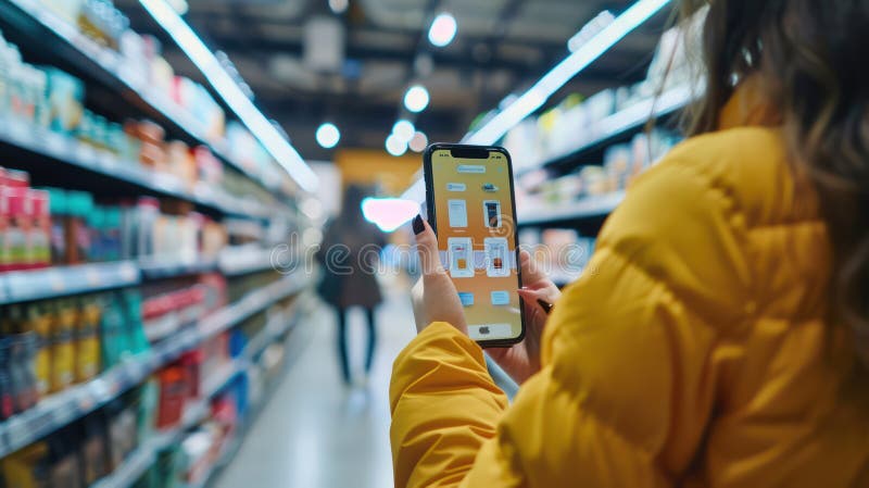 A Shopper Using a Mobile App while Browsing Stock Illustration ...