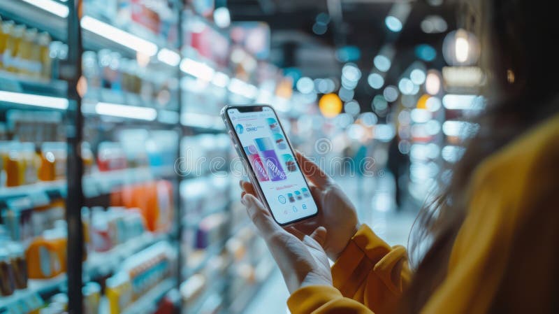 A Shopper Using a Mobile App while Browsing Stock Illustration ...