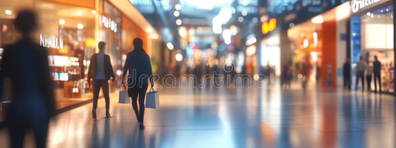 Shoppers Strolling through a Busy Shopping Mall with Colorful ...