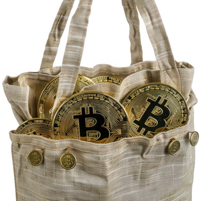 Shopping Bag with Bitcoins As a Symbol of Wealth on White Background ...