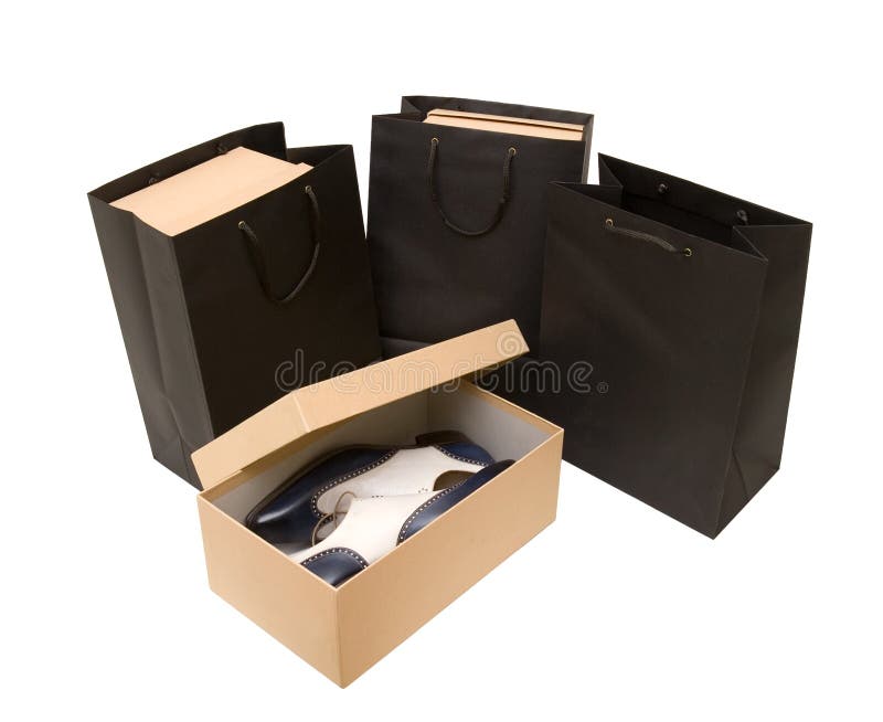 Shopping Bag and Box with Shoes Stock Photo - Image of isolated ...