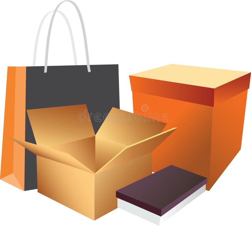 Shopping bag and boxes stock vector. Illustration of shop - 14745599