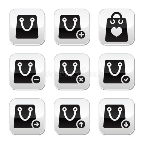 Shopping bag buttons set stock illustration. Illustration of grey ...