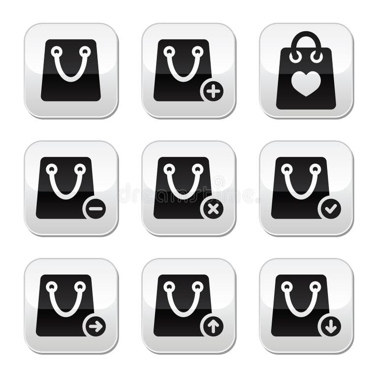 Shopping bag buttons set stock illustration. Illustration of grey ...