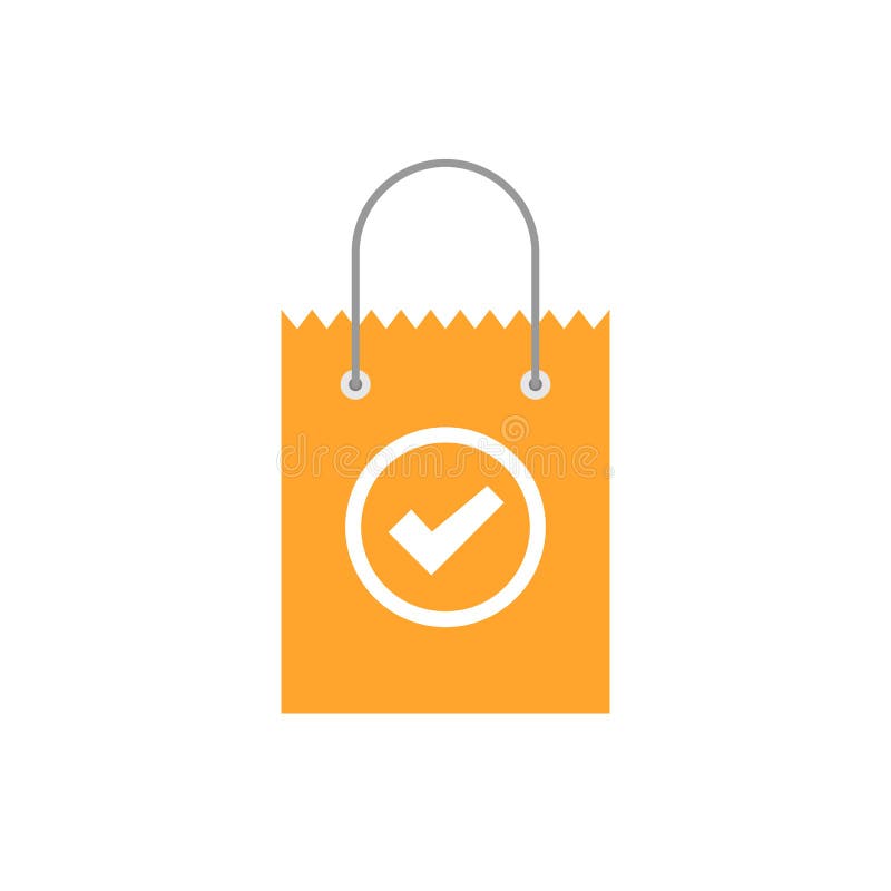 Shopping Bag with Checkmark Icon in Flat. Successful Purchase. Purchase ...