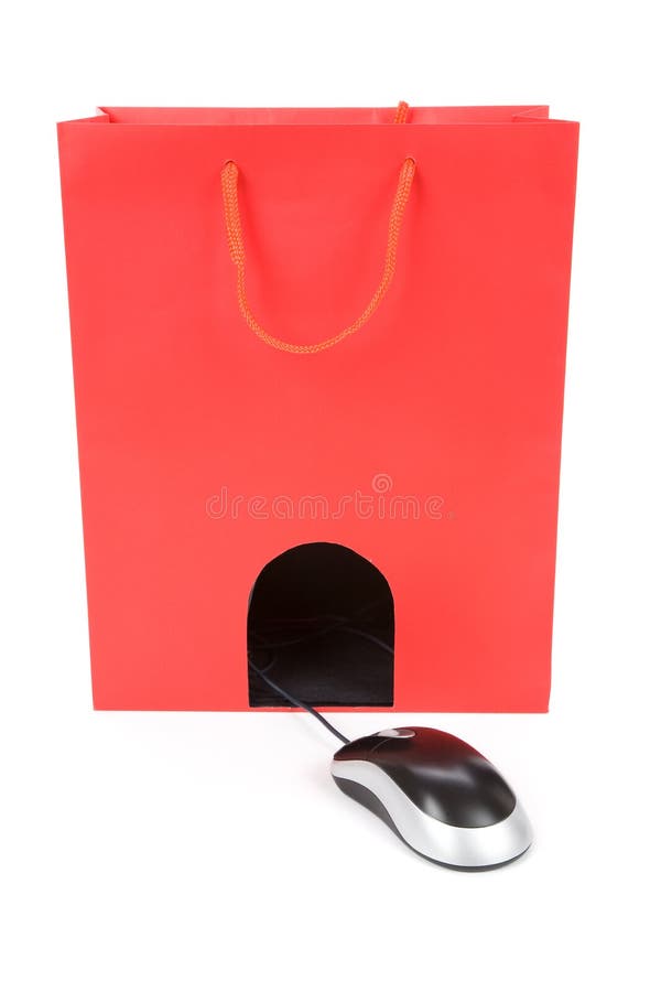 Shopping Bag and Computer Mouse Stock Photo - Image of commerce, retail ...
