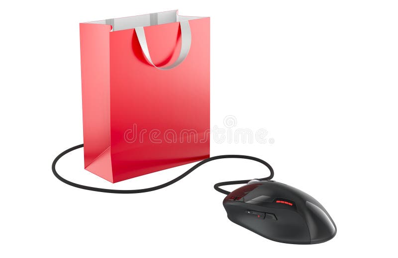 Shopping Bag with Computer Mouse. Online Shopping, Concept Stock ...