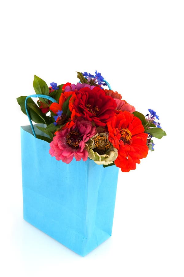 Shopping bag with flowers stock photo. Image of paper - 11081164