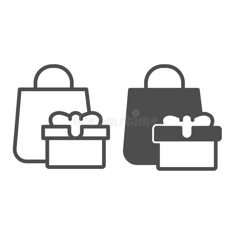 Shopping Bag and Gift Box Line and Solid Icon, Happy Christmas Concept ...