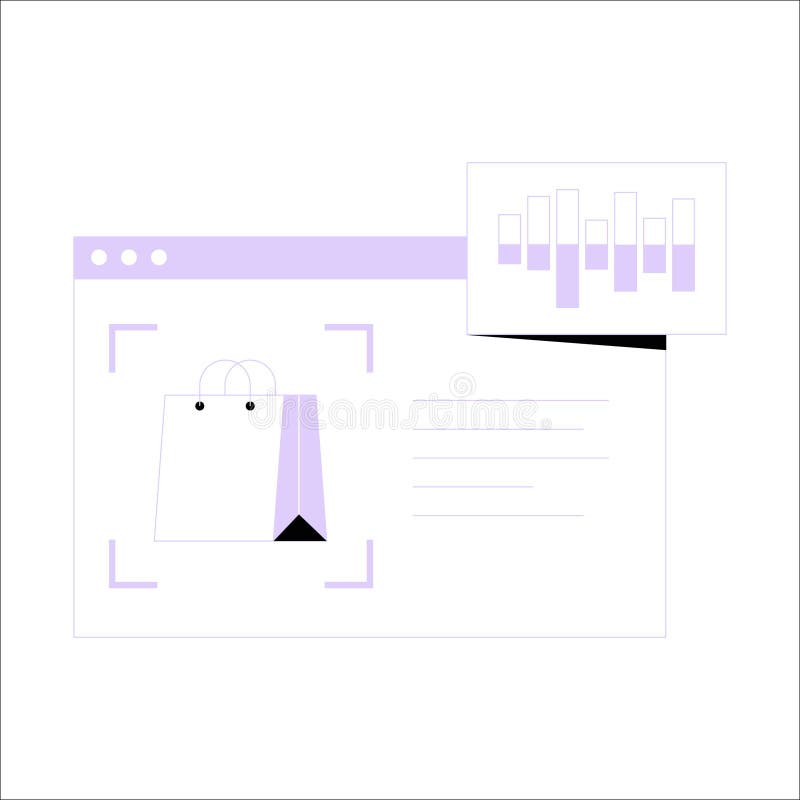 Shopping Bag with Graph and Data Panel in Flat Vector Illustration ...