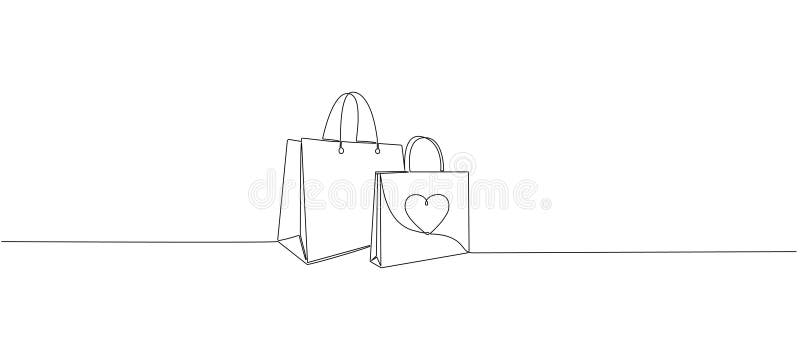 Shopping Bag with Heart Icon in Continuous Single Line Pattern Style ...