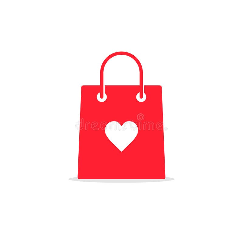 Shopping Bag with Heart Icon Vector, I Love Shopping Concept Stock ...