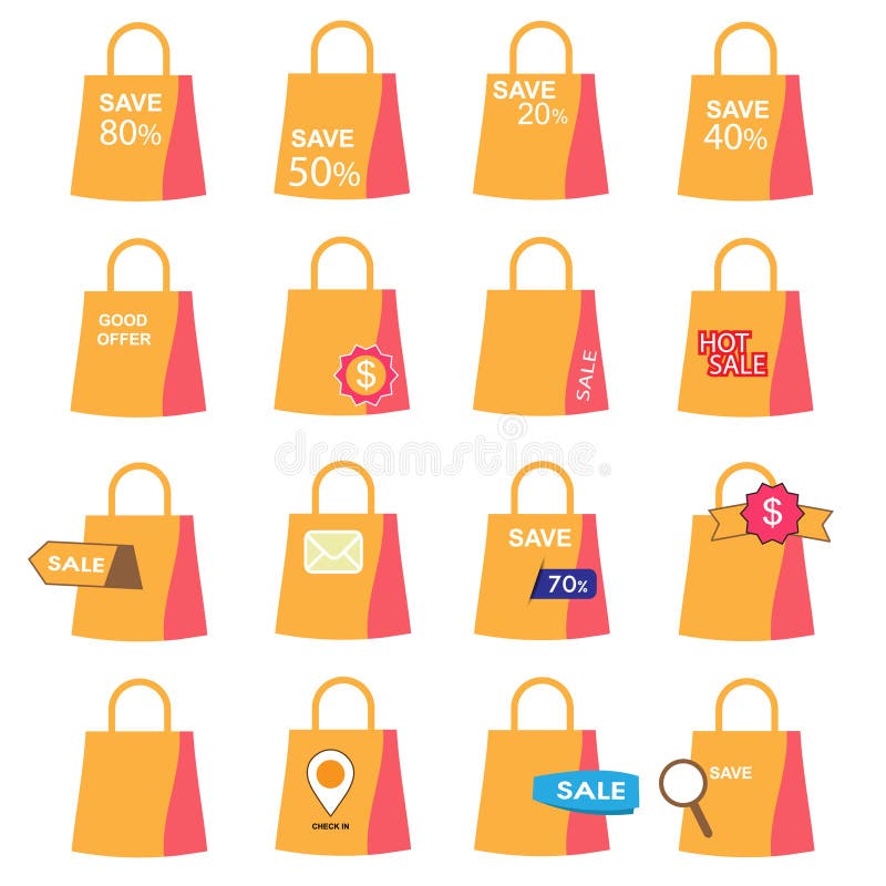 Shopping Bag Icons Set with Discount Sign Stock Illustration ...