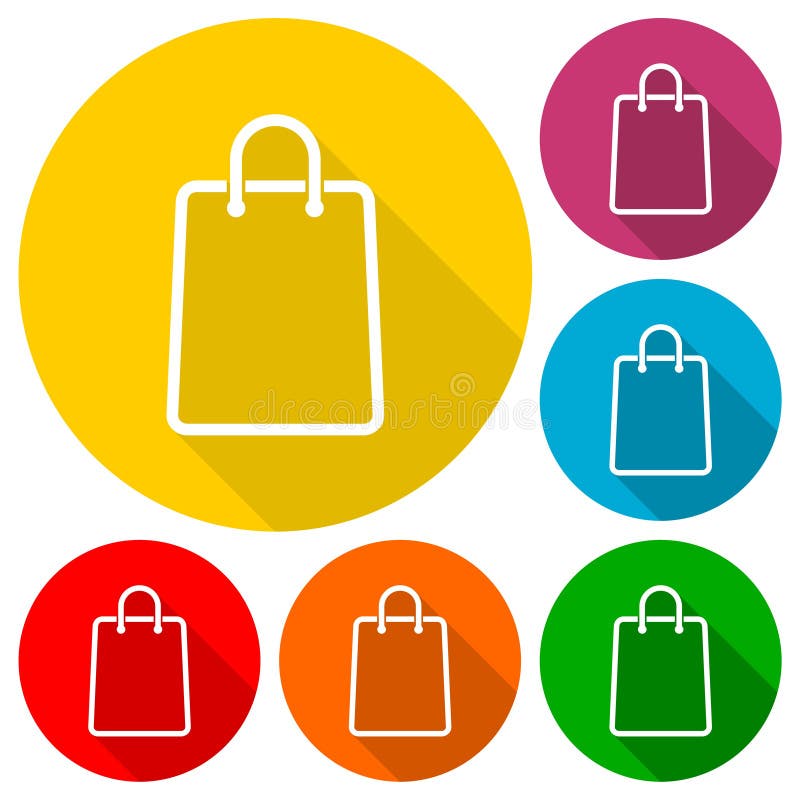 Shopping Bag Icons Set with Long Shadow Stock Vector - Illustration of ...