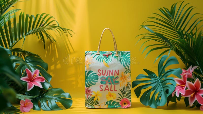 Tropical Summer Tote Bag Design Floral Print Art Palm Green Beach Style ...