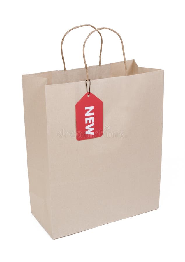Shopping Bag with Red NEW Tag Stock Photo - Image of package, store ...