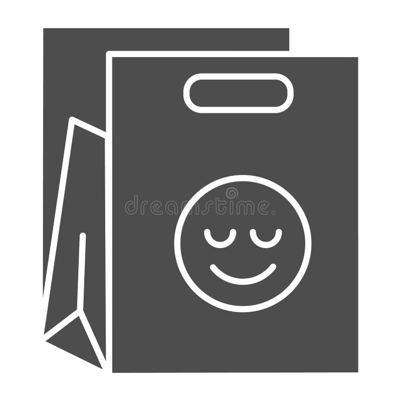 Shopping Bag Solid Icon. Packet with Smiley Vector Illustration ...