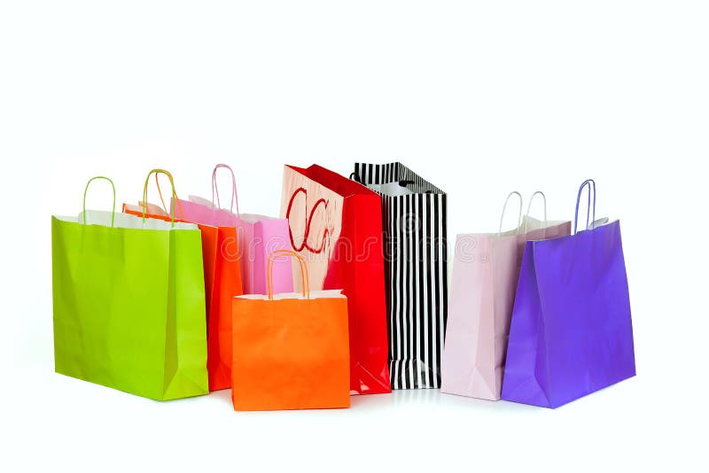 Colorful Shopping Bags on White. Stock Image - Image of retail ...