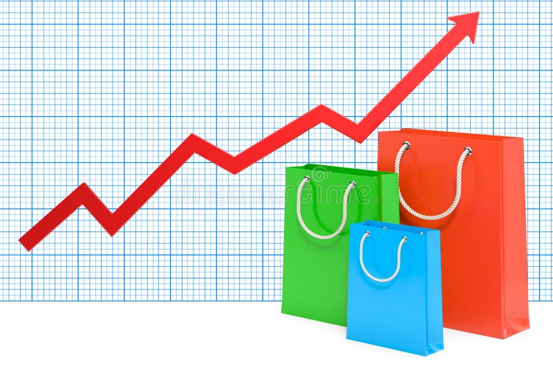Shopping Bags with Growing Chart. 3D Stock Illustration - Illustration ...