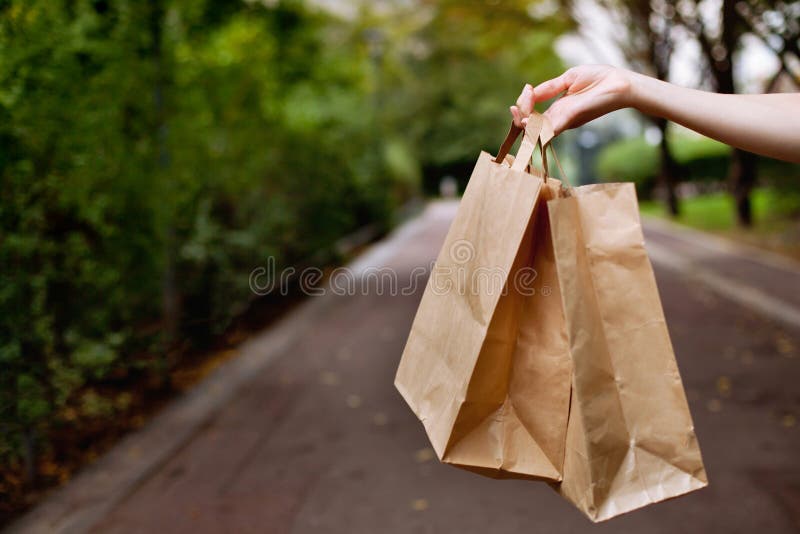 Shopping bags in the hand stock image. Image of person - 61357523