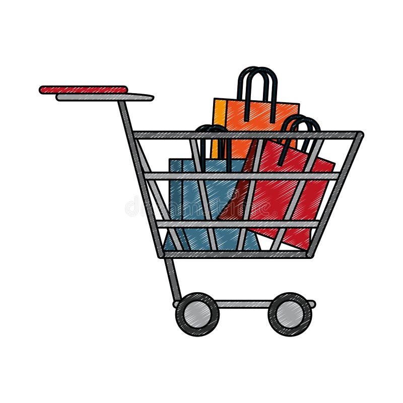 Shopping Bags Inside Cart Scribble Stock Vector - Illustration of ...