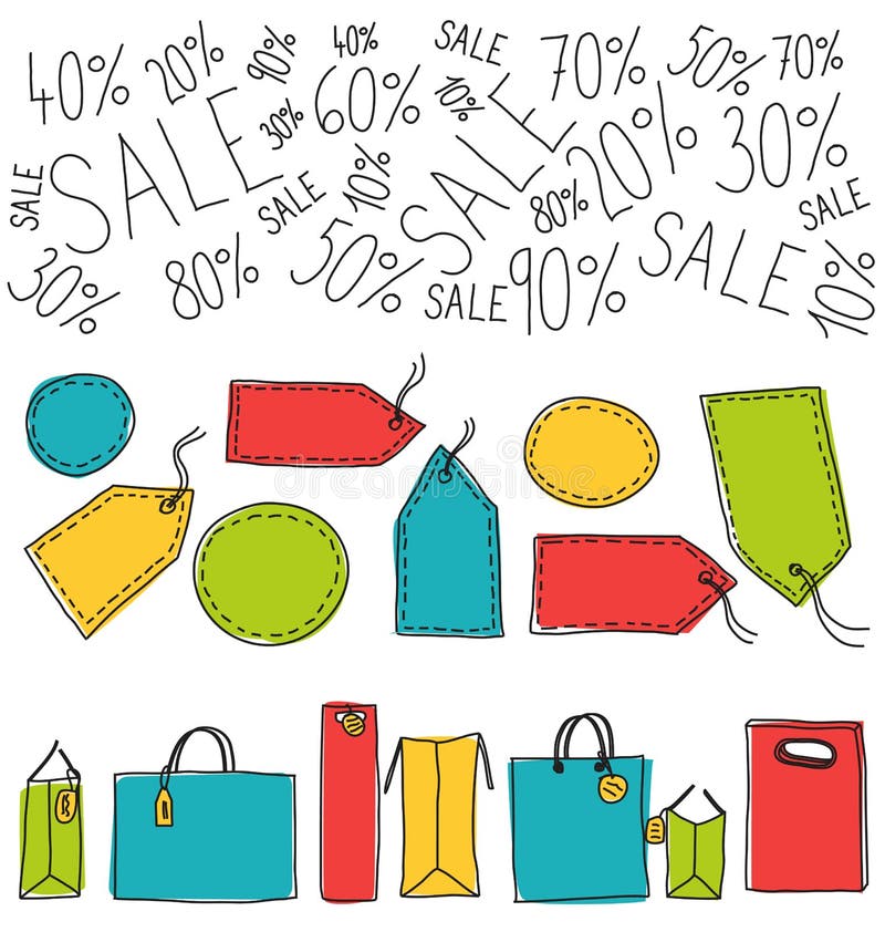 Shopping bags and labels stock illustration. Illustration of design ...