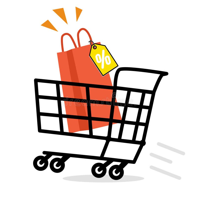 Shopping Bags in a Trolley. Flat Cartoon Vector Illustration Stock ...