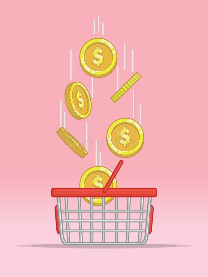 Shopping Basket Coin Drops Falling Above Stock Vector - Illustration of ...