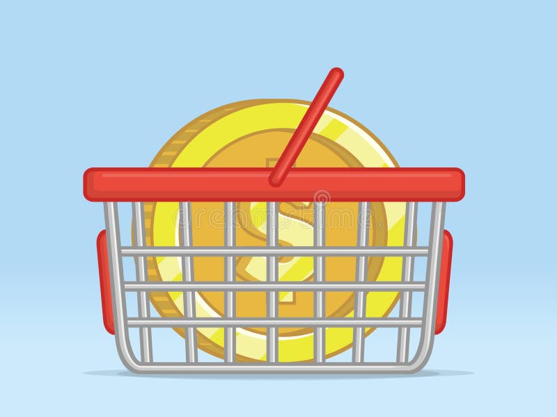 Shopping Basket Coin Front Transaction Money Stock Vector ...