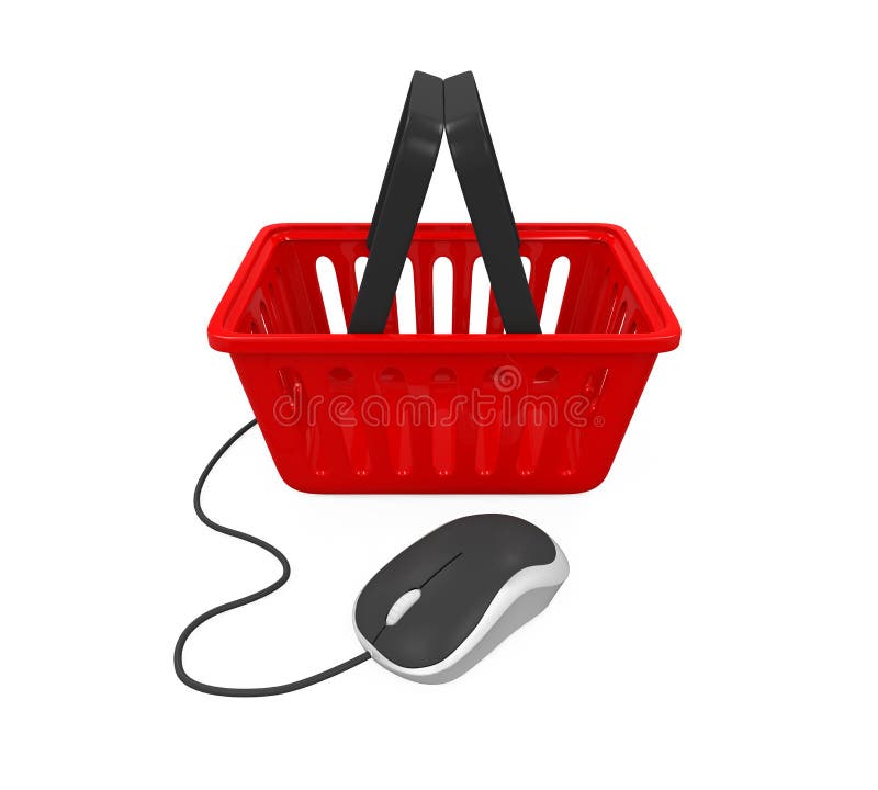 Shopping Basket and Computer Mouse Isolated Stock Illustration ...