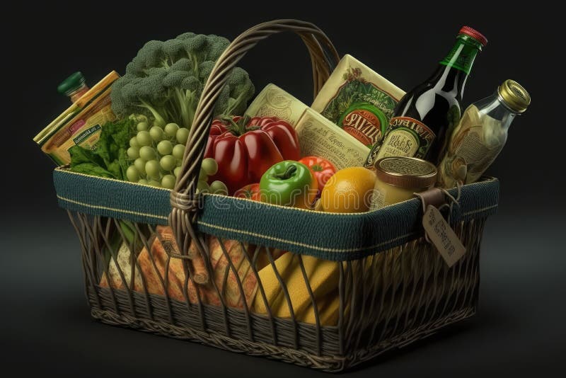 Shopping Basket with Fresh Products. Generative AI Stock Illustration ...