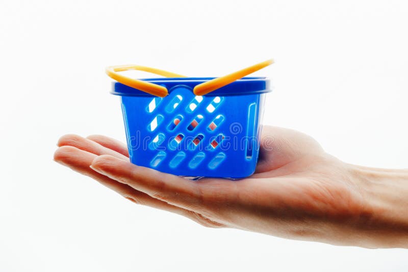 Shopping Basket on a Hand, White Background Stock Photo - Image of ...