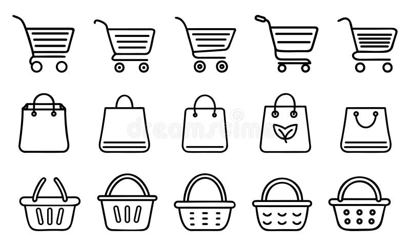 Shopping Basket Icon. Shopping Cart, Basket, Bag Icon Set Stock ...