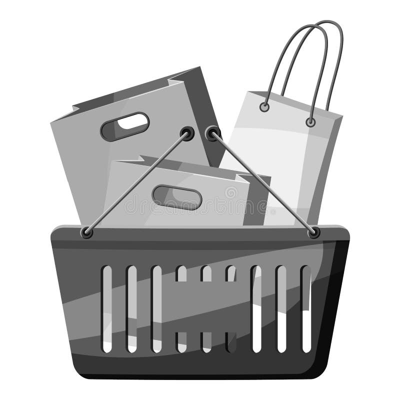Shopping Basket Icon, Gray Monochrome Style Stock Illustration ...