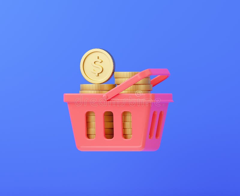 Shopping Basket with Money Stack. 3d Rendering. Stock Illustration ...